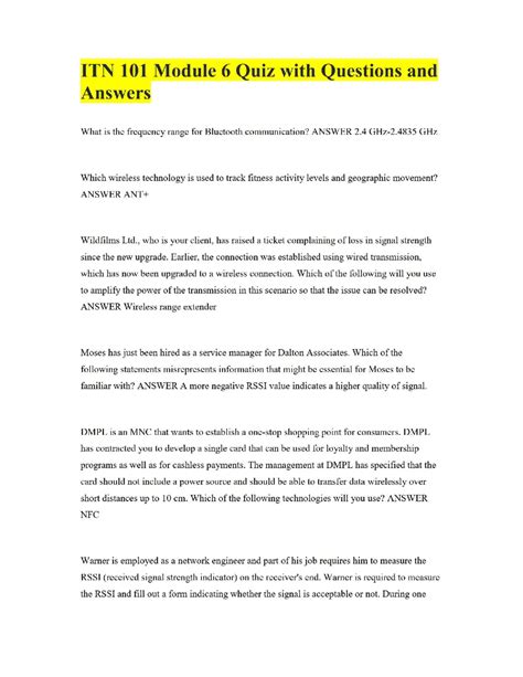 ITN 101 Module 6 Quiz With Questions And Answers Exams Information Technology Docsity