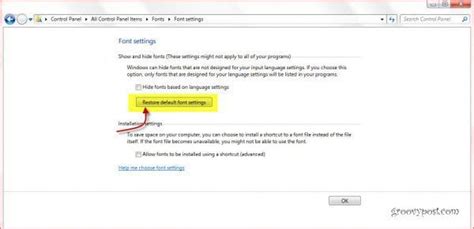 how to restore the default fonts in windows 7
