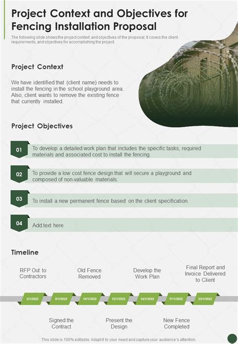 Project Context And Objectives For Fencing Installation Proposal One Pager Sample Example