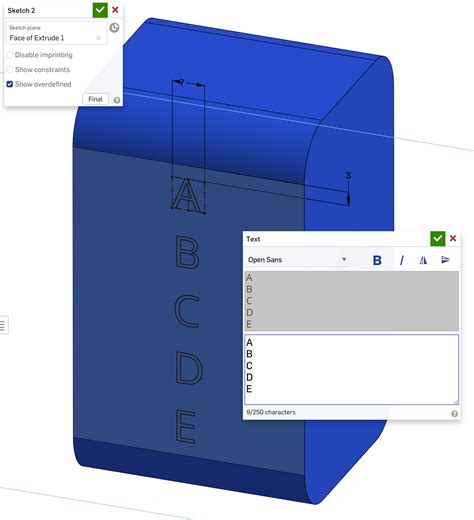 Vertical Text Box With Horizontal Letters Onshape