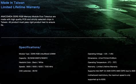 Ddr5 Rgb Overlocking Anacomda Et Rgb Udimm Ddr5 Ram Memory 7200mhz Cl34 32gb 16gbx2 Buy Ddr5