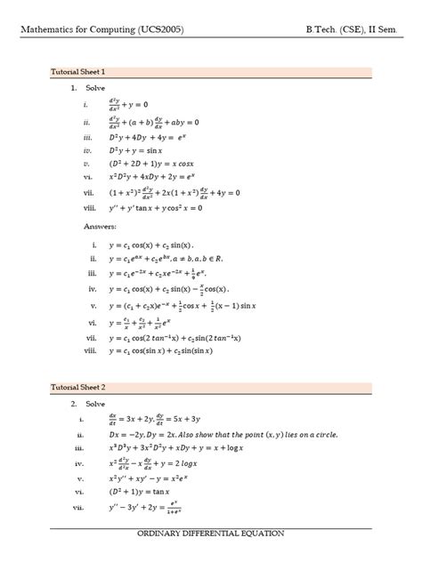 Tutorial Sheets 1and2 Pdf Mathematical Relations Applied Mathematics