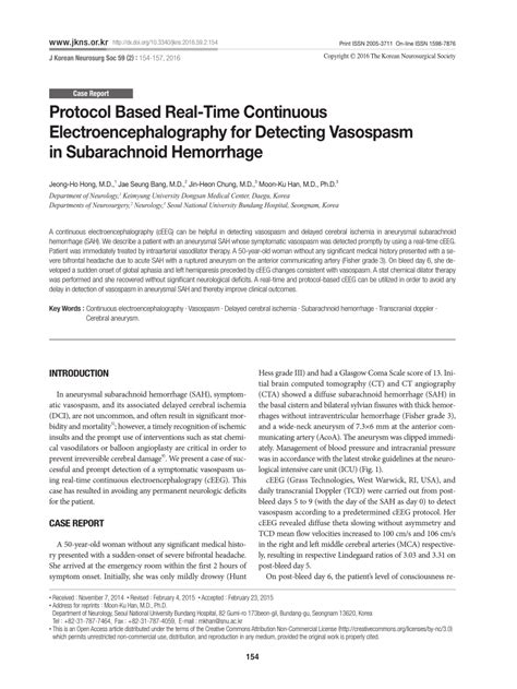 Pdf Protocol Based Real Time Continuous Electroencephalography For Detecting Vasospasm In