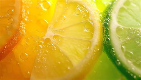 A lemon and lime slice are shown with bubbles | Premium AI-generated image
