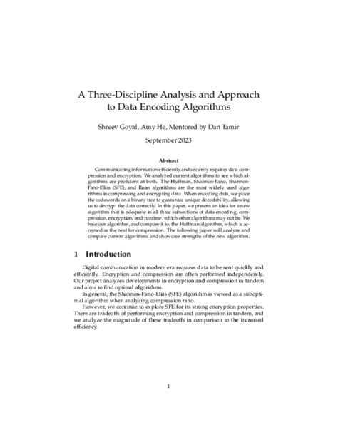 Pdf A Three Discipline Analysis And Approach To Data Encoding Algorithms