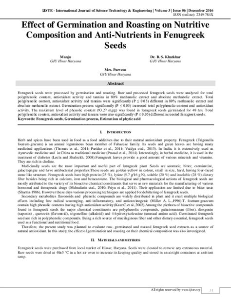 Pdf Effect Of Germination And Roasting On Nutritive Composition And Anti Nutrients In