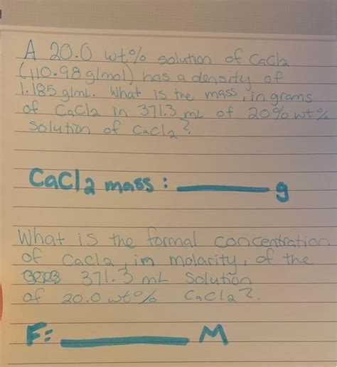 Solved A 200 Wt Solution Of Cacl2 11098 Gmol Has A