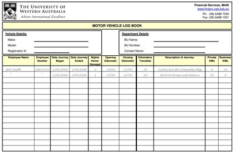 Vehicle Log Book Template