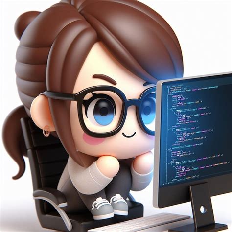 Premium Photo Cute 3d Style Chibi Programmer Glasses Perched On Their