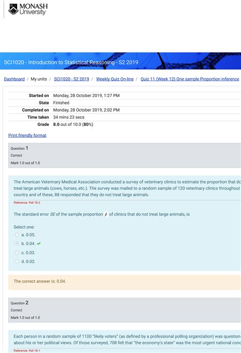 Quiz 11 Week 12 One Sample Proportion Inference Attempt Review