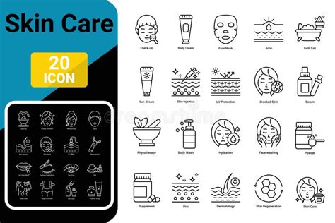 Skin Care Editable Stroke Outline Icon Set Stock Vector Illustration
