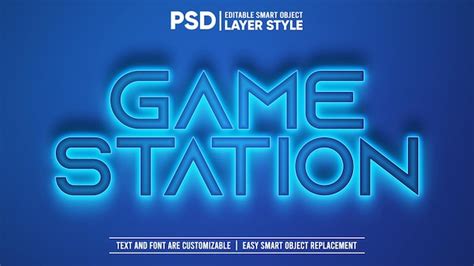 Premium Psd Glowing Game Station Console Blue Text Effect Smart