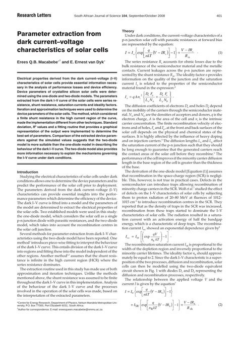 Pdf Parameter Extraction From Theory Dark Current Voltage