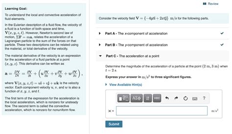 Solved Review Consider The Velocity Field V 4yti 2xtj