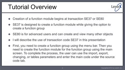 Leverx Sap Abap Tutorial Creating Function Modules Ppt