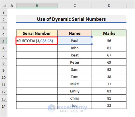 How To Add Automatic Serial Number With Formula In Excel