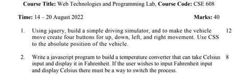 Solved Course Title Web Technologies And Programming Lab