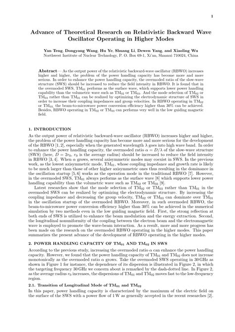 Pdf Advance Of Theoretical Research On Relativistic Backward Wave Oscillator Operating In