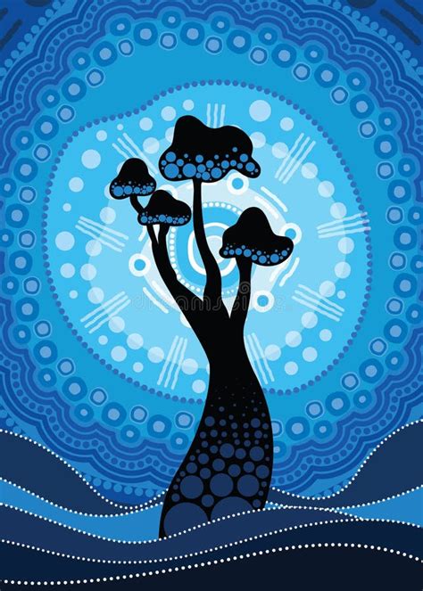 Tree On The Hill Aboriginal Tree Aboriginal Art Vector Painting With Tree Stock Vector