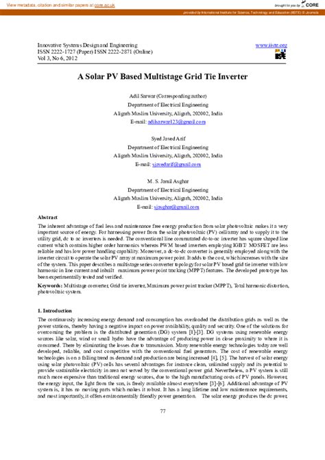 Pdf A Solar Pv Based Multistage Grid Tie Inverter