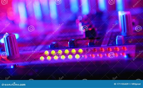 Led Indicator Level Signal Of Volume On The Sound Mixing Console Or Dj Console On The Party In