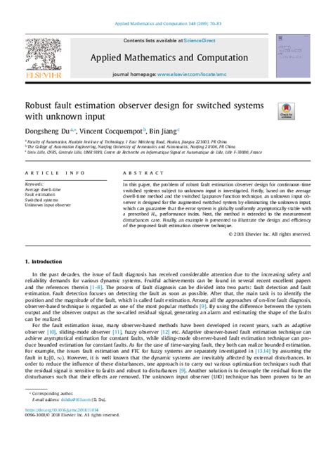 Pdf Robust Fault Estimation Observer Design For Switched Systems With