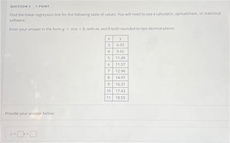 Solved Question 2 1 ﻿pointfind The Linear Regression Line