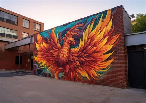 Premium Ai Image A Street Art Mural Depicting A Red Phoenix Rising