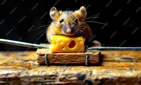 Premium Photo Mouse Eating Cheese On Mousetrap Cheese In A Mousetrap