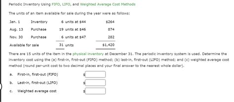 Solved Periodic Inventory Using Fifo Lifo And Weighted
