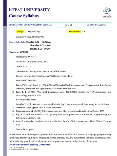 Ece252l Syllabus Template Iqra Based S20 Pdf
