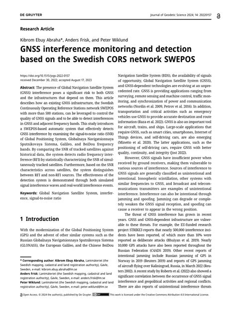 Pdf Gnss Interference Monitoring And Detection Based On The Swedish Cors Network Swepos