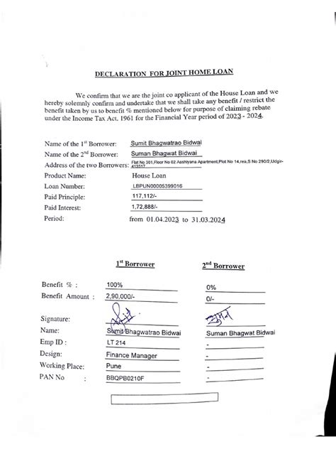 Home Loan Declaration Form Pdf
