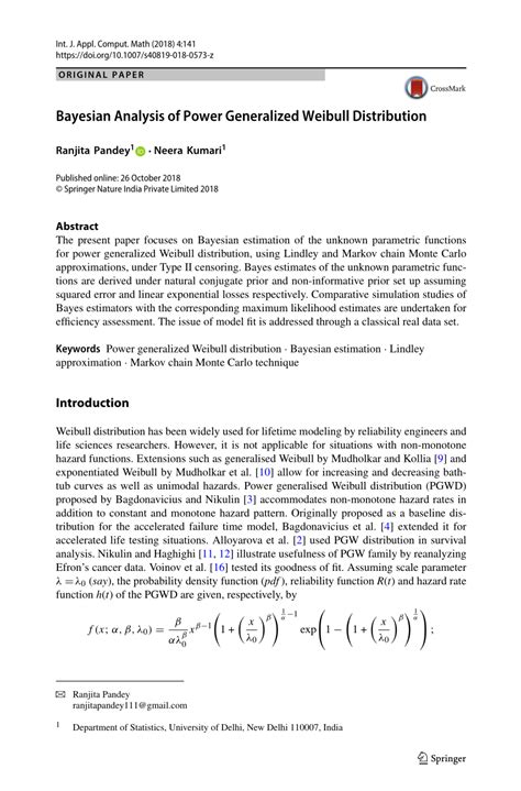 Pdf Bayesian Analysis Of Power Generalized Weibull Distribution