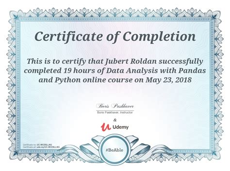 Jubert Roldan On Linkedin Completion Certificate For Data Analysis