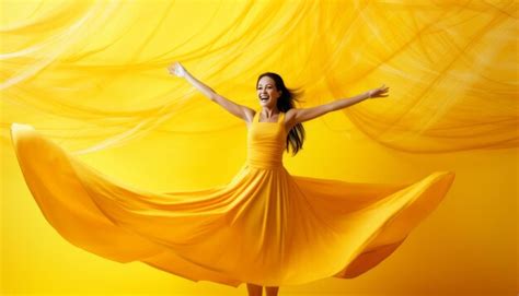 Premium Ai Image Ecstatic Young Woman Leaping With Fabric In Hands