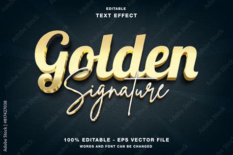 Golden Signature 3d Text Style Effect Template Editable Stock Vector Adobe Stock