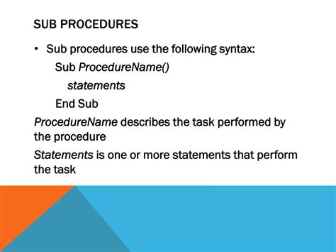Ppt Sub Procedures And Functions Powerpoint Presentation Free