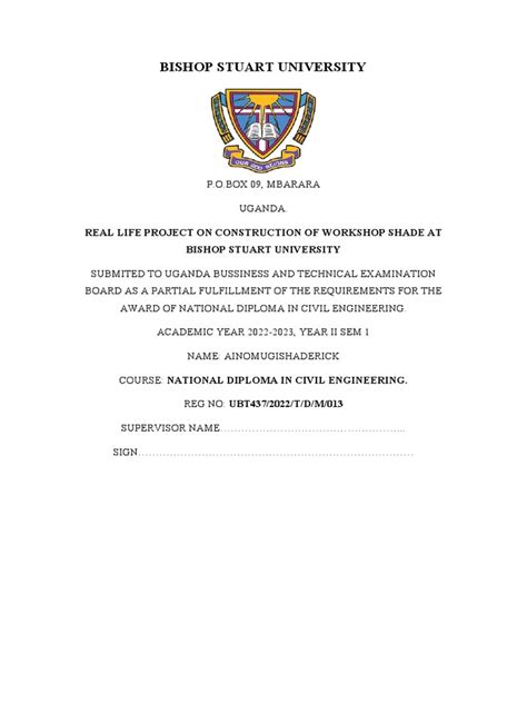 Construction Of A Workshop Shade At Bishop Stuart University A Real Life Project Report On The