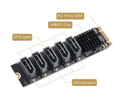 Buy Waveshare 23318 M.2 NGFF SATA to 5-Ch SATA3 Expander, JMB575 ...