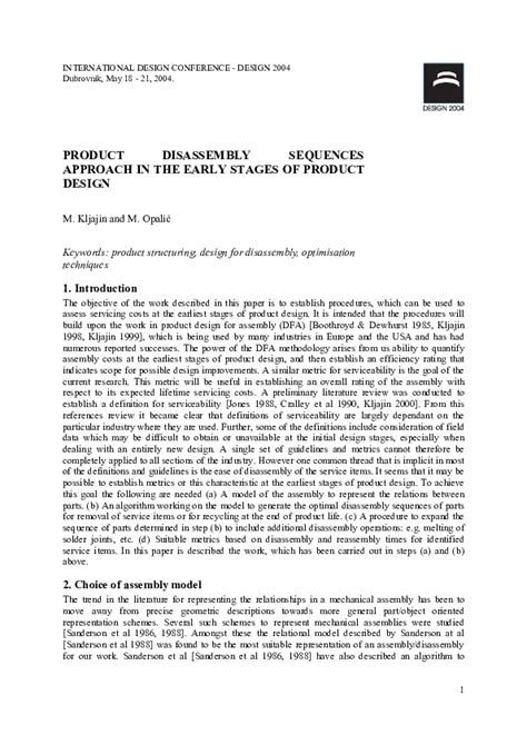 pdf product disassembly sequences approach in the early stages of