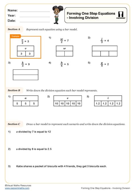 Forming One Step Equations Involving Division Worksheet Pdf Printable
