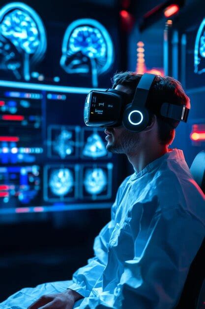 Futuristic Laboratory Scene Male Patient Experience In Neural Technology And Cognitive