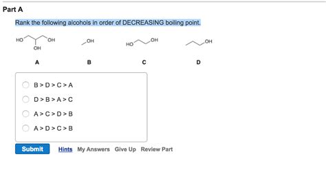Solved Rank the following alcohols in order of DECREASING | Chegg.com