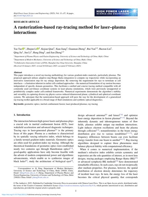 Pdf A Rasterization Based Ray Tracing Method For Laserplasma