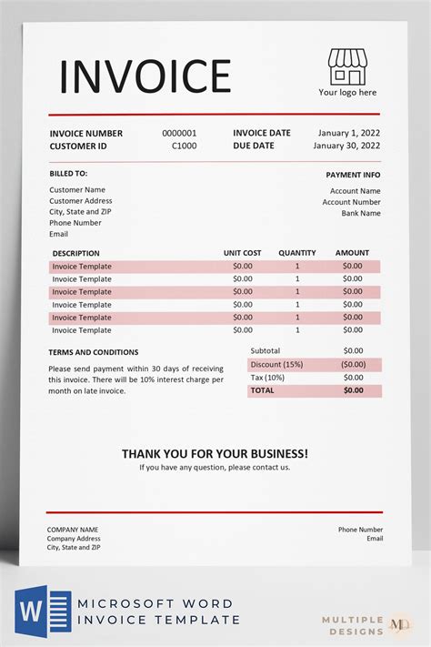 Microsoft Word Invoice Template Etsy