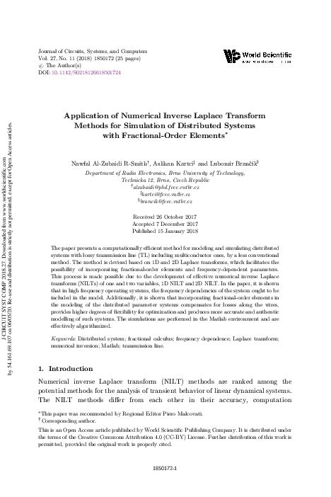 pdf application of numerical inverse laplace transform algorithms in