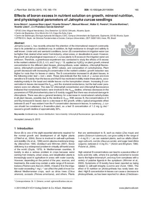 Pdf Effects Of Boron Excess In Nutrient Solution On Growth Mineral