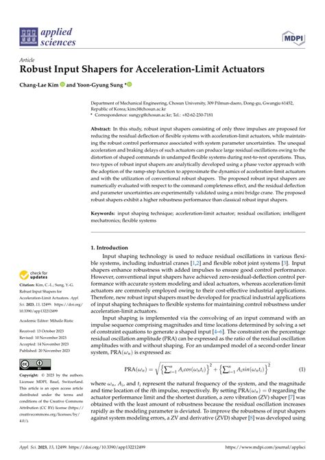 Pdf Robust Input Shapers For Acceleration Limit Actuators