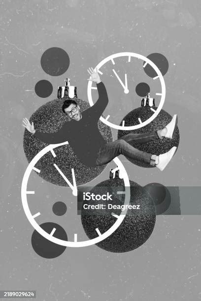 크리 에이 티브 사진 3d 콜라주 아트 웍 엽서 포스터 미친 남자의 그림 비행 공기 카운트 분 새해 절연 그림 배경 12월에 대한 스톡 사진 및 기타 이미지 Istock